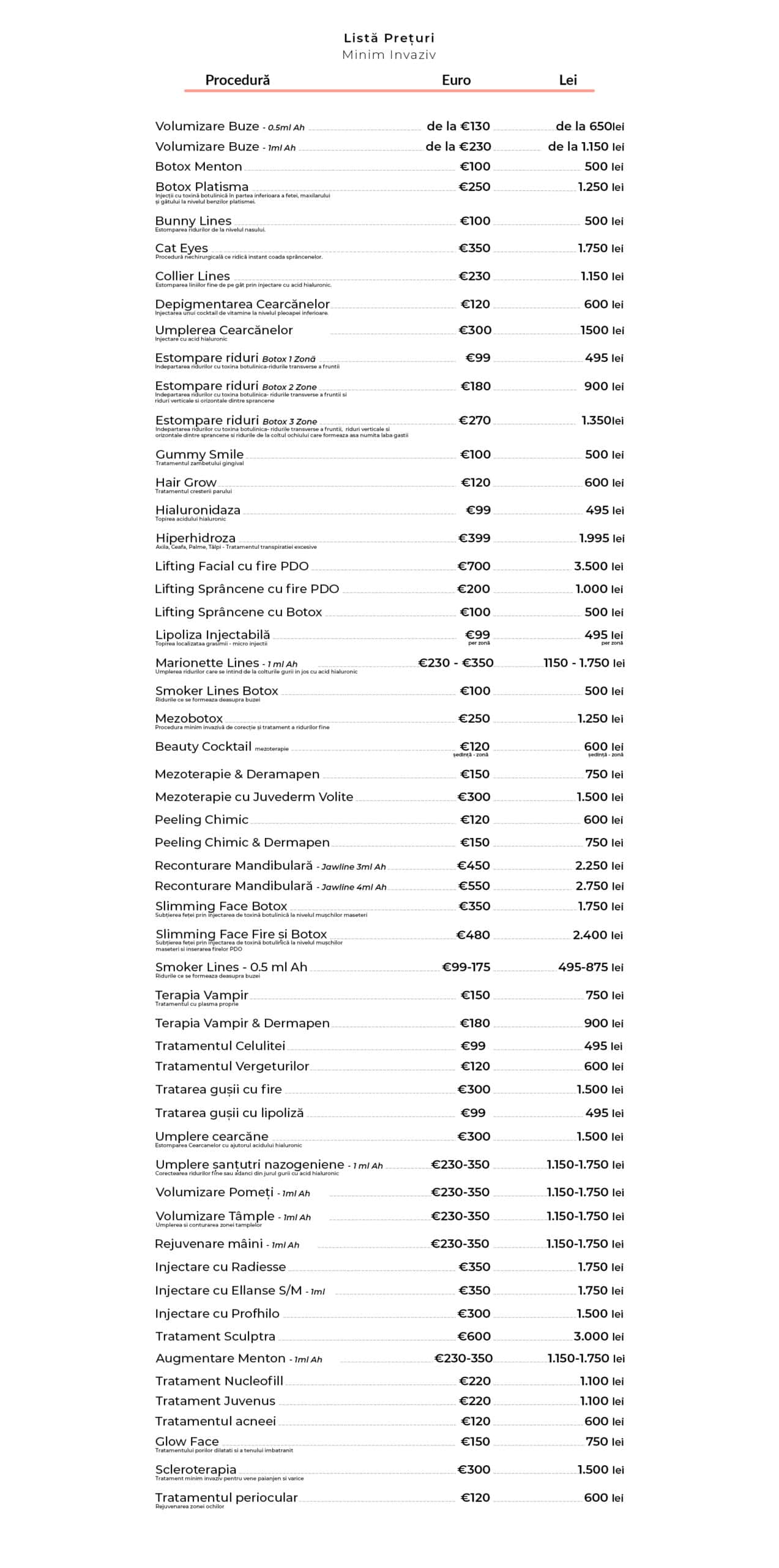 Preturi proceduri minim invazive - Swiss Clinics București
