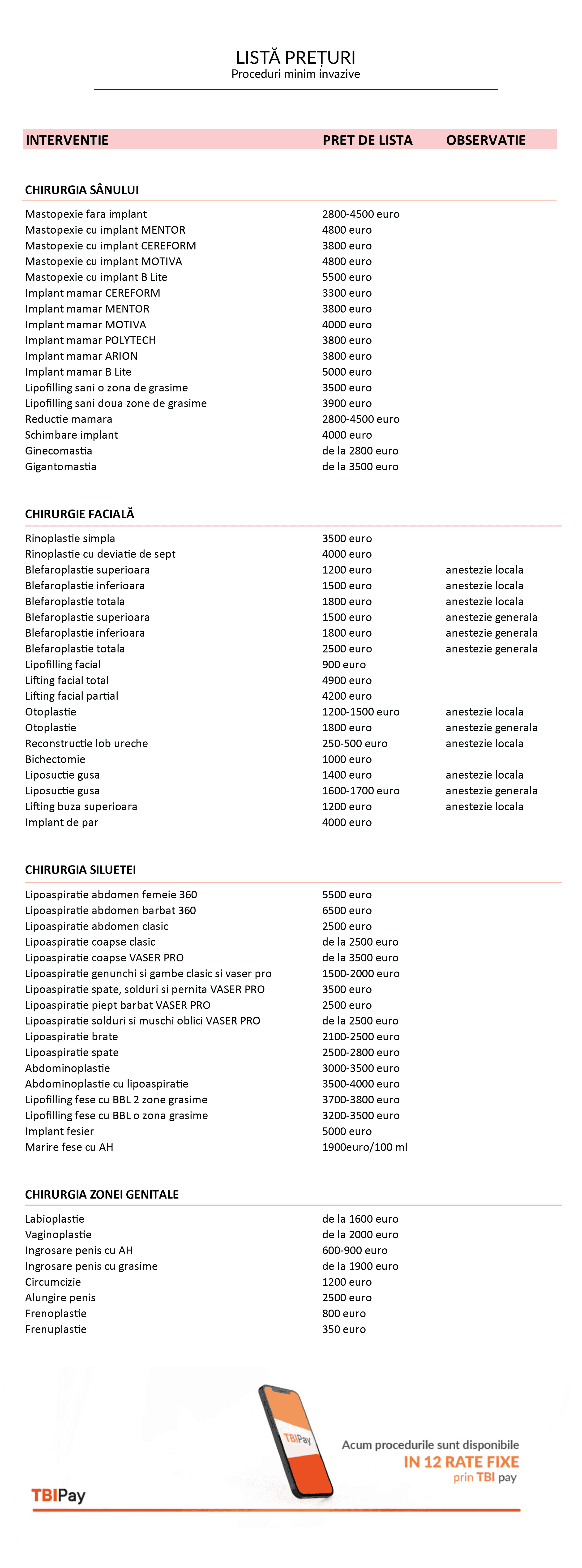 Lista preturi chirurgie-01-01 - Swiss Clinics București