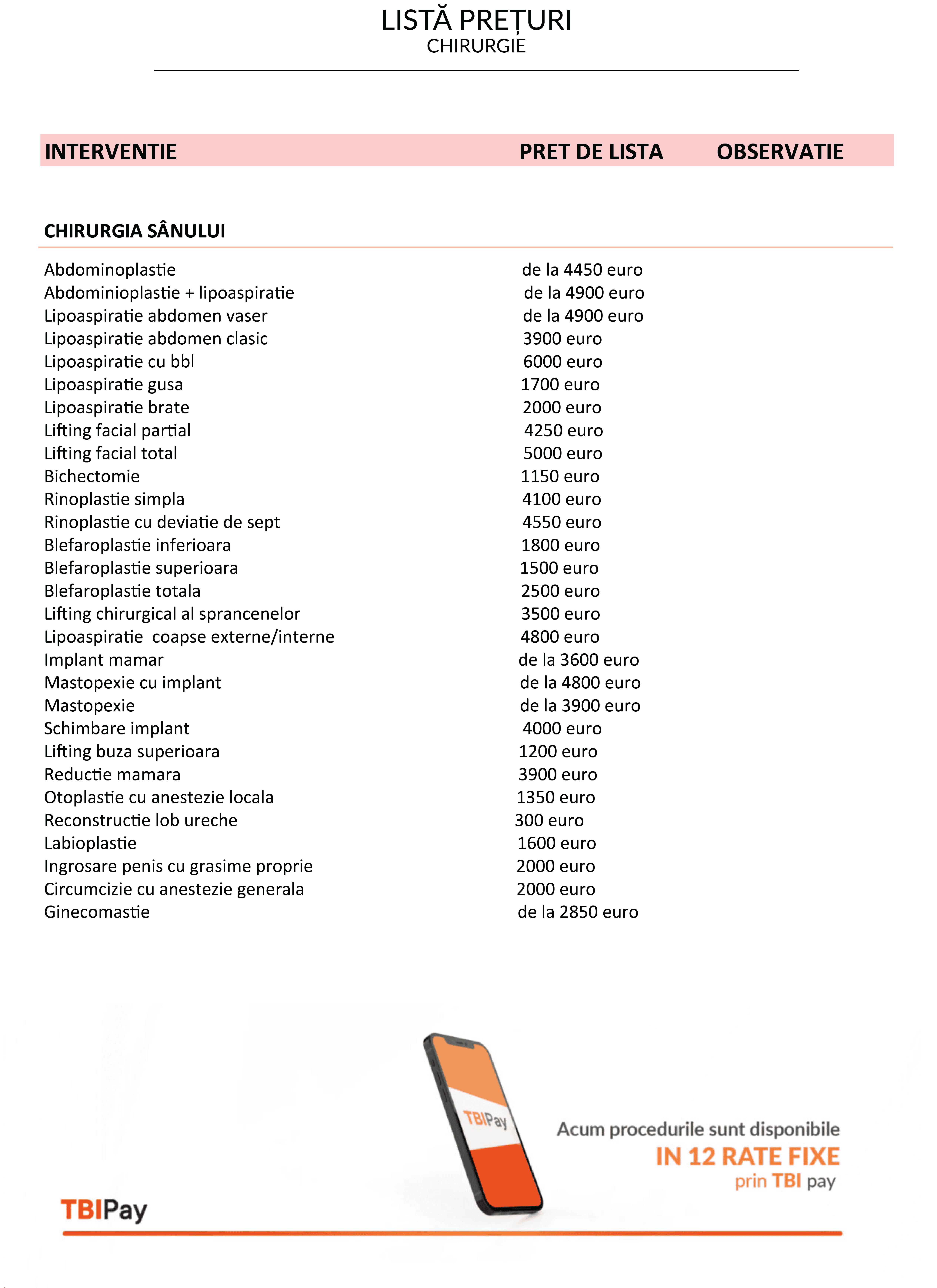 Lista preturi chirurgie _ 18.02.2025 - Swiss Clinics București